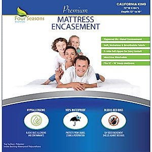 California King Mattress Protector Zippered Bedbug Waterproof Encasement Hypoallergenic Premium Bed Bug Cover White