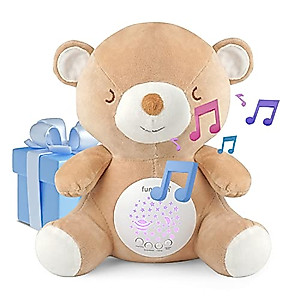 Baby Soother - Sleep Soothing White Noise, Portable Night Light Projector and Melodies, Toddler Crib Lullaby Machine Sleeping Aid for Newborns and Up, Babies Stuffed Animal Plush Toy (Teddy Bear)