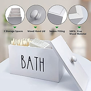 Bathroom Organizer Tampon Storage Container for Bathroom, Farmhouse Pine Wood Decorative Bathroom Container with Lid, 3 Compartments Dispenser Storage Box, Tampon Holder for Tampons, Cotton Swabs, Cotton Balls, Cotton Pads, Cosmetics