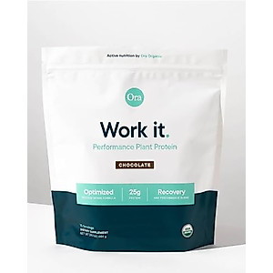 Ora Organic Work It: Ultra Clean Plant-Based Protein Powder Optimized for Recovery and Performance - with Tart Cherry, ProHydrolase, and Probiotics - 15 Servings (Chocolate, 15)