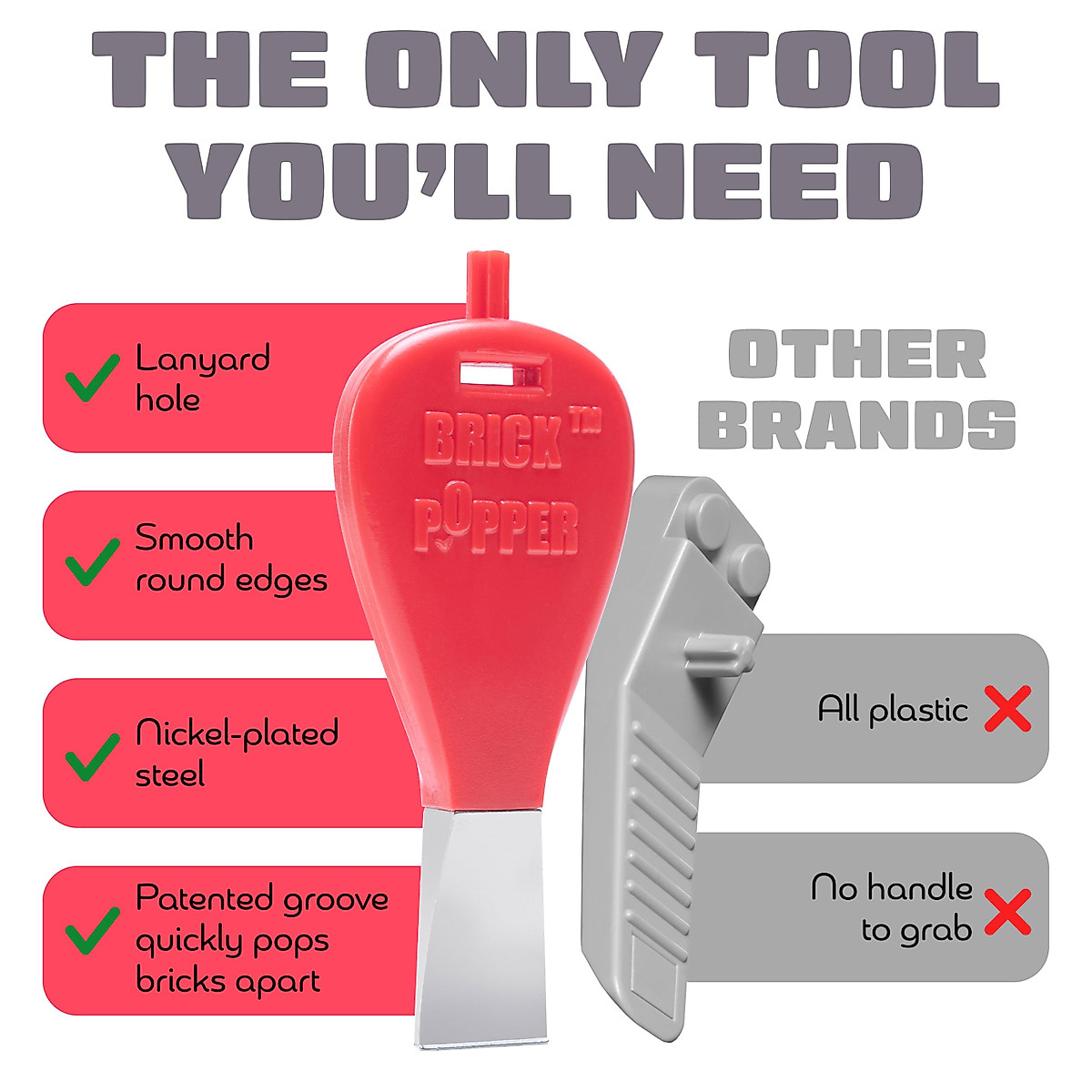Brick Popper - World's Fastest Brick Separator Tool - Efficient Brick Remover for Kids and Adults - Perfect for Ages 6 and Up - Essential Brick Tool (Red)
