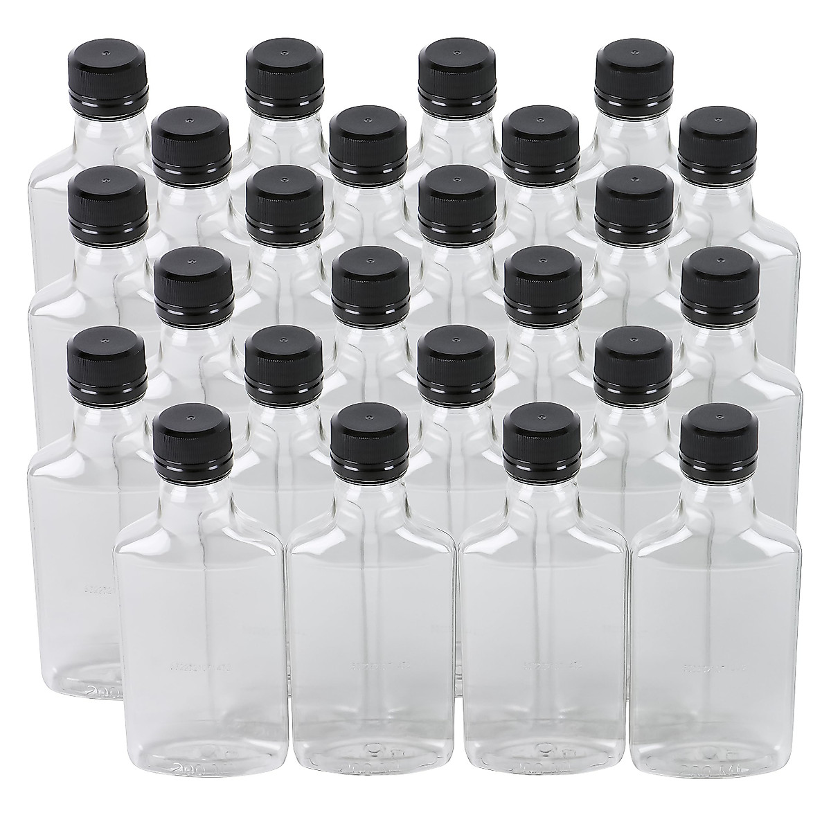 Pellah 375 ml (12.7 Oz.) Plastic Flask PET Clear Bottle For Beverage Liquor Sauce Juice Honey With Tamper Evident Seal(24 Pack) (Black Lids)