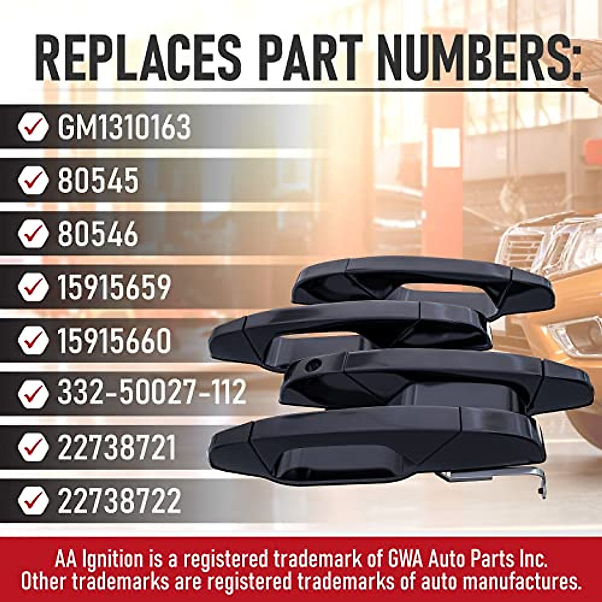 Exterior Black Door Handle Set of 4 - Compatible with Chevy, Cadillac & GMC Vehicles - 2007-2014 Silverado, Tahoe, Escalade, Sierra, Yukon, Avalanche - Replaces 15915659, 20828237, 20954796