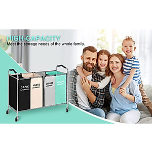 320L Laundry Basket Sorter, 4 Section Laundry Hamper Bag Closet Storage Organizer for Dirty Clothes in Laundry Room Bedroom Storage Organization (4-Section GREEN)