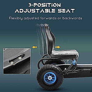 Aosom Kids Pedal Go Kart Ride-on Toy with Ergonomic Comfort, Pedal Car with Tough, Wear-Resistant Tread, Go Cart Kids Car for Boys & Girls with Suspension System, Safety Hand Brake, Ages 5-12, Blue