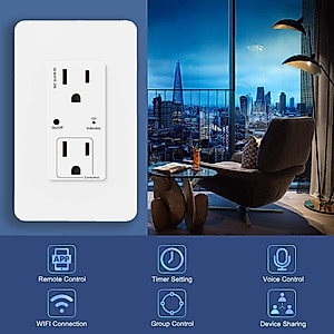UCOMEN Smart Power Wall Outlets WiFi Sockets W/ 2 Plug outlets Remote Controller Works with Tuya, Smart Home, Alexa, Google Home Requires 2.4 GHz Wi-Fi,2 pcs