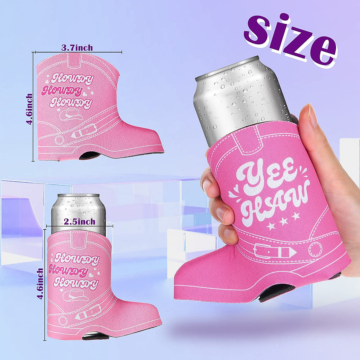 12 Pcs Cowgirl Cowboy Boot Skinny Can Sleeves Cowboy Slim Beverage Sleeves Bachelorette Party Decorations Cowgirl Party Favors Bridal Party Can Coolers Insulated Neoprene Drink Holder (Elegant Style)