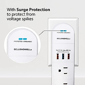 Swivel Power by Bell+Howell Power Strip Rapid Charging Station USB Outlet Extender with Surge Protection –180 Degree Swiveling Design with 6 Electrical Outlets 3 USB Ports As Seen On TV Set of 2