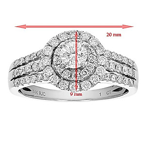 Vir Jewels 1 cttw Diamond Engagement Ring 14K White Gold Halo Style Round Bridal Wedding Size 7