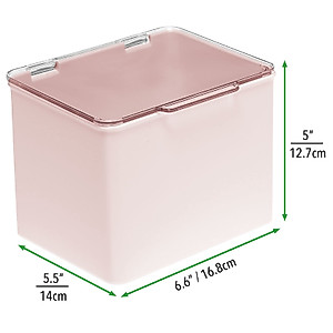 mDesign Plastic Stackable Storage Organizer Toy Box with Lid for Action Figures, Crayons, Markers, Building Blocks, Puzzles, Craft or School Supplies - Pack of 4, Includes 32 Labels - Light Pink/Clear