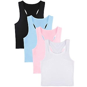 Boao 4 Pieces Basic Crop Tank Tops Sleeveless Racerback Crop Top for Women (Black, White, Blue, Pink, Large)