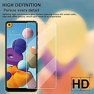 Galaxy A21 HD Clear Tempered Glass Screen Protector + Camera Lens Protectors by YEYEBF, [2+2 Pack] [3D Glass] [Anti-Glare] [Bubble-Free] Screen Protector Glass for Samsung Galaxy A21