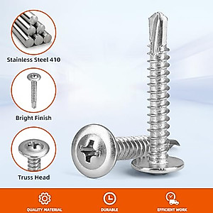 #8 x 1" Wafer Head Self Drilling Sheet Metal Screws, (1/2" to 1-1/2" Length), Stainless Steel 410, Modified Truss Head Self Driller, 100 PCS
