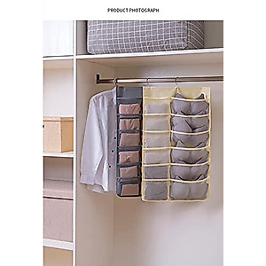 Oxeanus Closet Hanging Organizer with Mesh Pockets And Rotating Metal Hanger,Dual Sided Wall Shelf Wardrobe Storage Bags,Oxford Cloth Space Saver Bag for Bra Underwear Underpants, Gray, 42.5Xx79CM