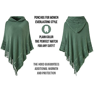 Ferand Ladies' Hooded Cape with Fringed Hem, Crochet Poncho Knitting Patterns for Women, One Size, Light Green