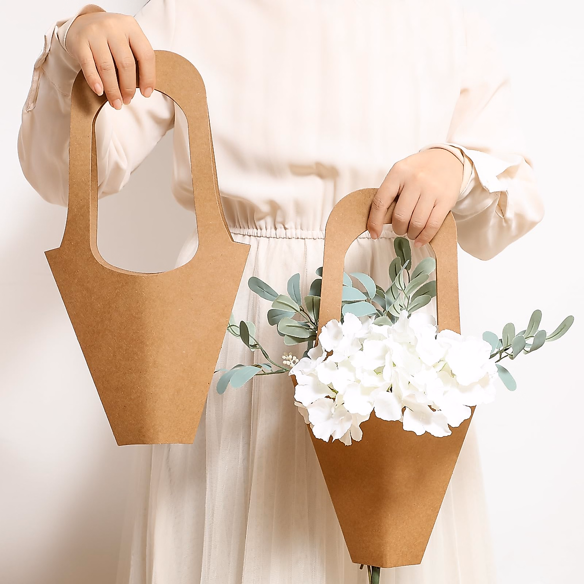 xialgshe 20 Pcs kraft paper flowers gift bags bouquets bags cones flower bouquet bags with handle to make bouquets for wedding,paper wedding birthday gift bag valentines day gift bag