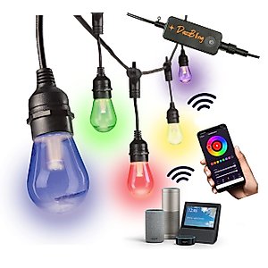 Outdoor String Lights, Patio Lights, 49Ft App Control RGB +W Color Changing String Lights Outdoor 15 Dimmable LED Bulbs WiFi Work with Alexa, IP65 Waterproof Shatterproof Backyard, Porch, Pergola