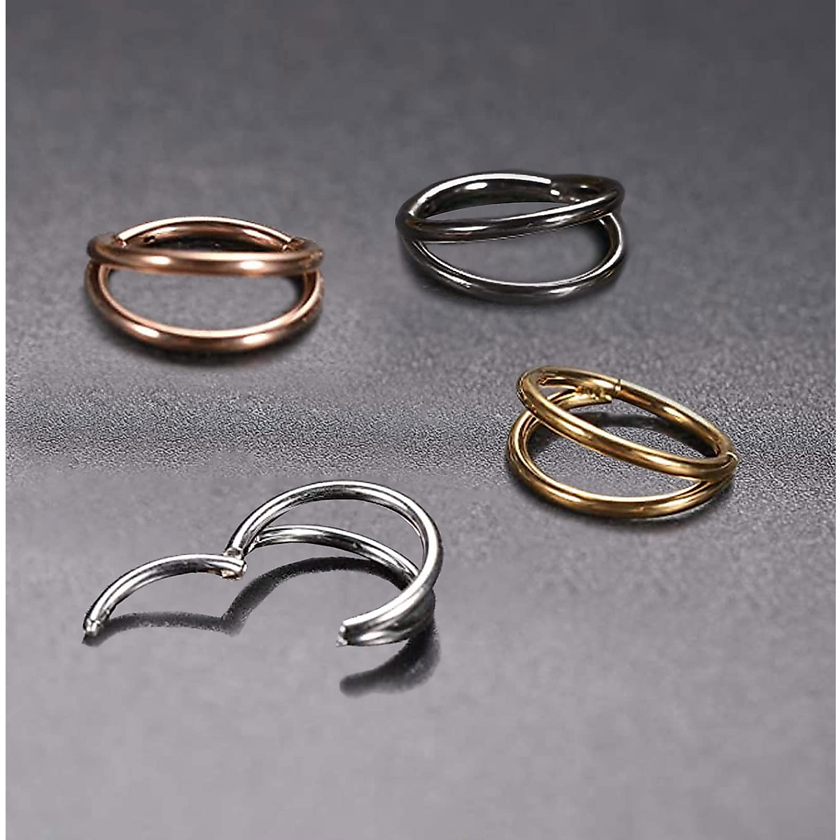 16g Nose Rings Hoops Double Septum Rings Clicker Cartilage Hoop Earring Surgical Steel Nose piercing Hoop Open Stacked Hoop Nose Rings for Women and Men, 8MM, Stainless Steel, no gemstone