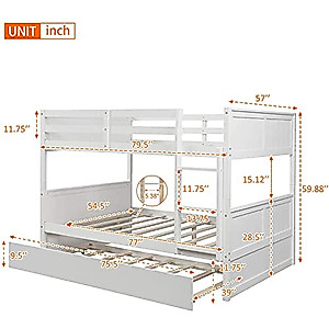 ATH-S Full Over Full Bunk Bed with Trundle, Solid Wood Bunk Beds with Full-Length Safety Guard Rail and Ladder, Can be Separated to 2 Full Size Platform Beds, for, Teens and Adults (Espresso, New)