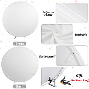 Renaiss 7x7ft White Flowers Round Backdrop Cover for Photoshoot Man Woman Portrait Rose Floral Wall Circle Photography Background Wedding Baby Shower Newborn Birthday Party Decor Photo Booth Props