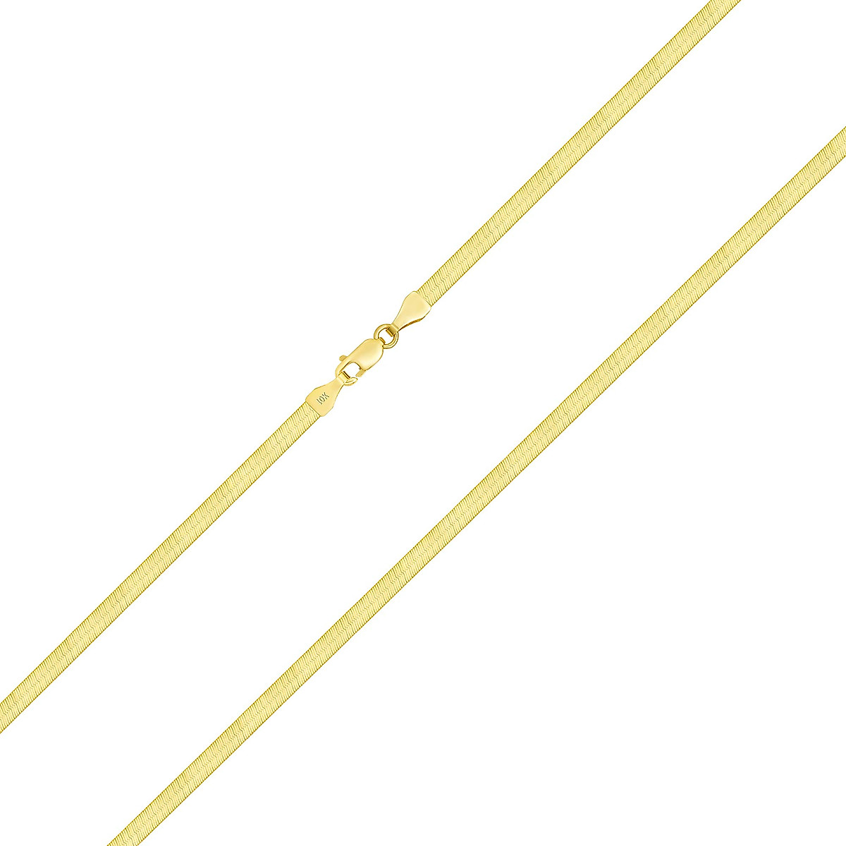 Nuragold 10k Yellow Gold 3mm Solid Herringbone Silky Flat High Polish Chain Necklace, Womens Lobster Clasp 16" 18" 20" 22" 24"