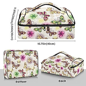 Kcldeci Insulated Thermal Food Carrier Insulated Casserole Carrier for Hot or Cold Food,Spring Colorful Butterflies Insulated Tote Bag for Potluck Cookouts Parties Picnic,Lasagna Lugger