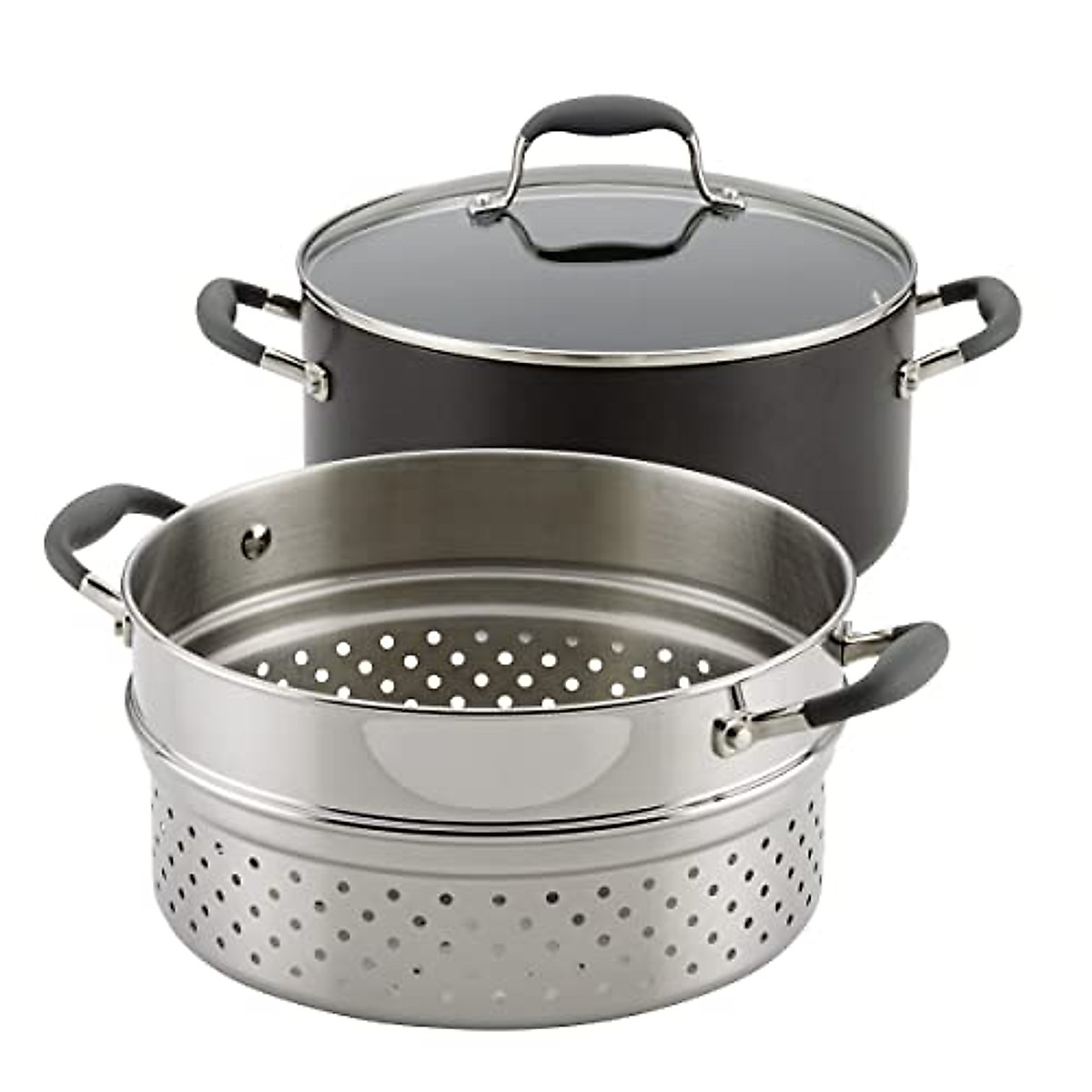 Anolon Advanced Hard-Anodized Dutch Oven Multipurpose Steamer Set, 8.5-Quart, Graphite