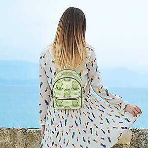 Cute Frog Mini Backpack Purse for Women, Frog Dragonfly Leather Small Backpack Casual Travel Daypacks Shoulder Bag for Girls Teen