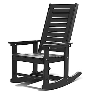 GREENVINES Oversized Rocking Chair, All Weather Resistant Outdoor Indoor Fade-Resistant Patio Rocker Chair，Stable Durable Smooth Rocking, Comfortable Easy to Maintain, Load Bearing 350 lbs (Black)