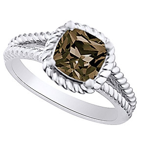 AFFY 1.25 cttw Simulated Brown Cubic Zirconia Twisted Rope Halo Engagement Wedding Ring in 14k White Gold with Ring Size 4.5