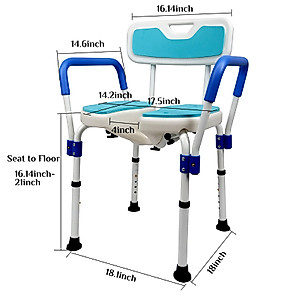JumboTIGER Wide 17.5-Inch Shower Chair with Arms and Back,Heavy Duty Shower Chair for Inside Shower,Cutout Seat for Private Washing, 300lbs Capacity,Big Man Shower Chair, Tool-Free Assembly,Blue