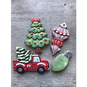 LILIAO Christmas Cookie Cutter Set, 4-pc, Pickup Truck with Christmas Tree, Christmas Tree, Light Bulb and Christmas Ornament Biscuit Fondant Cutters, Stainless Steel