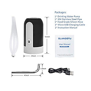 Electric Water Bottle Pump, USB Charging Automatic Drinking Water Dispenser, 30 Days Battery Life, Portable Water Bottle Switch for Universal 2-5 Gallon Bottle, for Home, Office, Travel, Camping