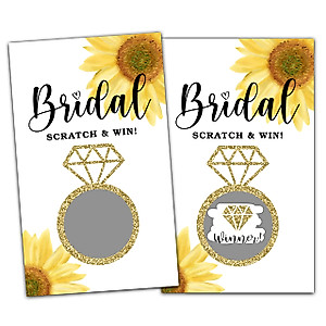 Bridal Shower Scratch Off Games, Bridal Shower Decorations, Sunflower Floral Bridal Raffle Lottery Tickets Cards for Bridal Shower Bachelorette Party Wedding Engagement Party, Set of 50 Cards (a13)