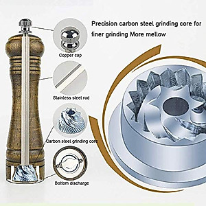 CAFFIA Wood Salt and Pepper Mill Set, Pepper Grinders, Salt Shakers with Adjustable Ceramic Rotor,Manual Spice Grinder Seasoning Powder Shakers Grinding Bottle Set Kitchen Barbecue Tools- 8 inches