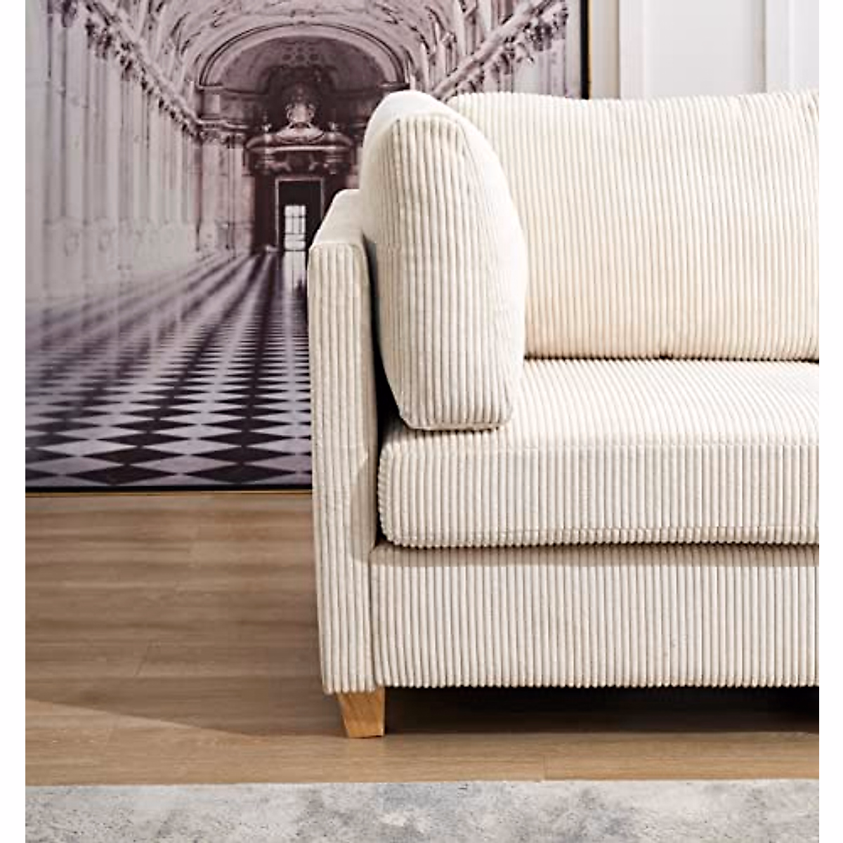 FANYE Modern Free Combinable Convertible Modular Sectional Sofa Couch W/Wood Legs and 2 Pillows for Home Apartment Office Living Room,Comfy Corduroy Upholstered Deep Seat Sofa&Couch for 4