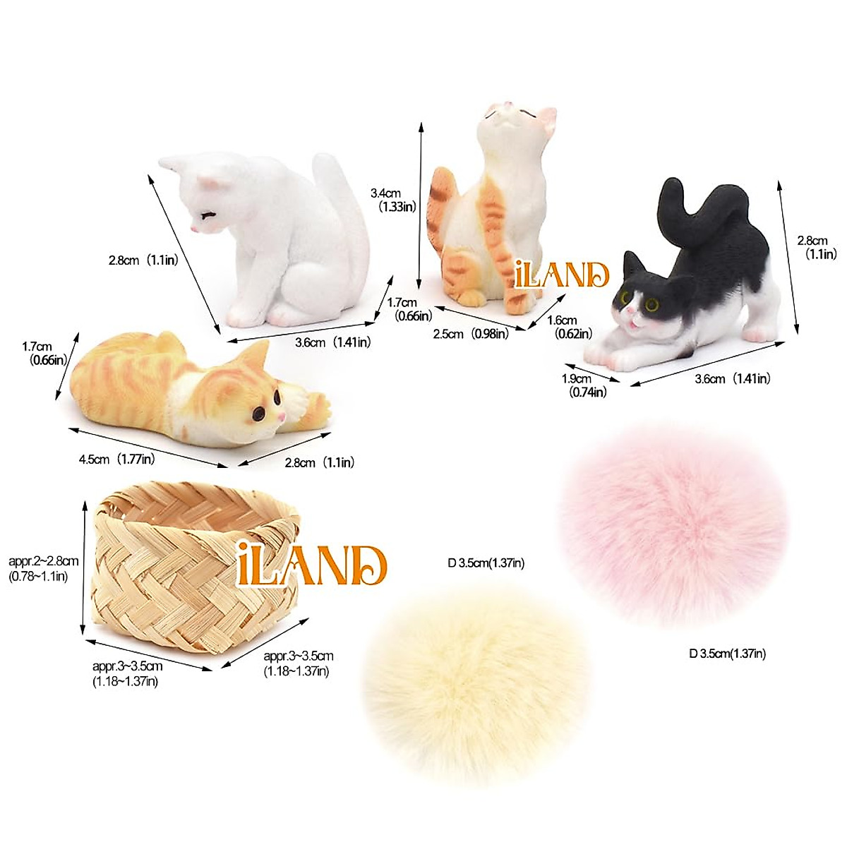 iland Cat Figurines, Dollhouse Cats w/ 1/12 Scale Accessories, Realistic Hand Painted Mini Cat Decor, Cat Cake Toppers