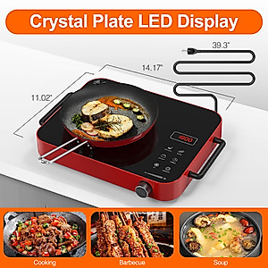 VBGK Electric Cooktop, 1800W Single Cooktops with 2 Handle, Electric Hot Plate for Cooking, Electric Stove top with 9 Power Level, 4H Timer Touch and Knob Control,Portable Induction Cooktop