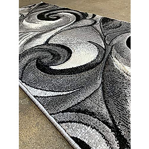 Sculpture Modern Runner Area Rug Turquoise Gray Black & Grey Contemporary Designr 410 (2 Feet X 7 Feet 1 Inch)