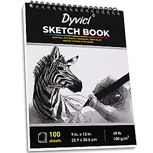 Dyvicl Sketch Pad 9"x12" Sketch Book Set, Pack of 2, 100 Sheets Each(68 lb/100gsm), Spiral Bound Acid Free Drawing Paper for Graphite Pencil, Colored Pencil, Charcoal, Soft Pastel