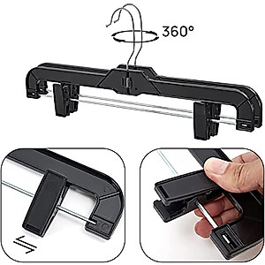 HOUSE DAY 25 Pack Pants Hangers with Clips, 14 inch Skirt Hangers 360-Rotating Swivel Hook, Clip Hangers for Pants,Hangers with Clips, Black Plastic Pants Hangers