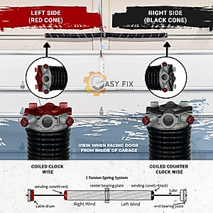Garage Door Torsion Spring 243x2x32 for Left Side of Garage Door with 1" Steel Bearing and Winding Bars Precision E-Coating 5-Year Warranty Minimum 30,000 Cycles (Red Cone)