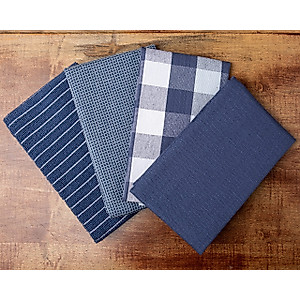 Kitchen Towels 100% Cotton Blue Dish Towels, Hand Towels, Tea Towels Flat, Terry, Waffle and Herringbone Dish Towels for Drying Dishes, 28 in x 16 in
