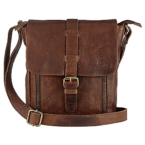Mou Meraki Genuine Leather Brown Crossbody Purse and Handbags - Crossover Bag Over the Shoulder