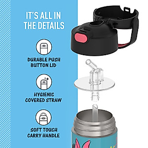 THERMOS FUNTAINER Water Bottle with Straw - 12 Ounce, Minnie Mouse - Kids Stainless Steel Vacuum Insulated Water Bottle with Lid