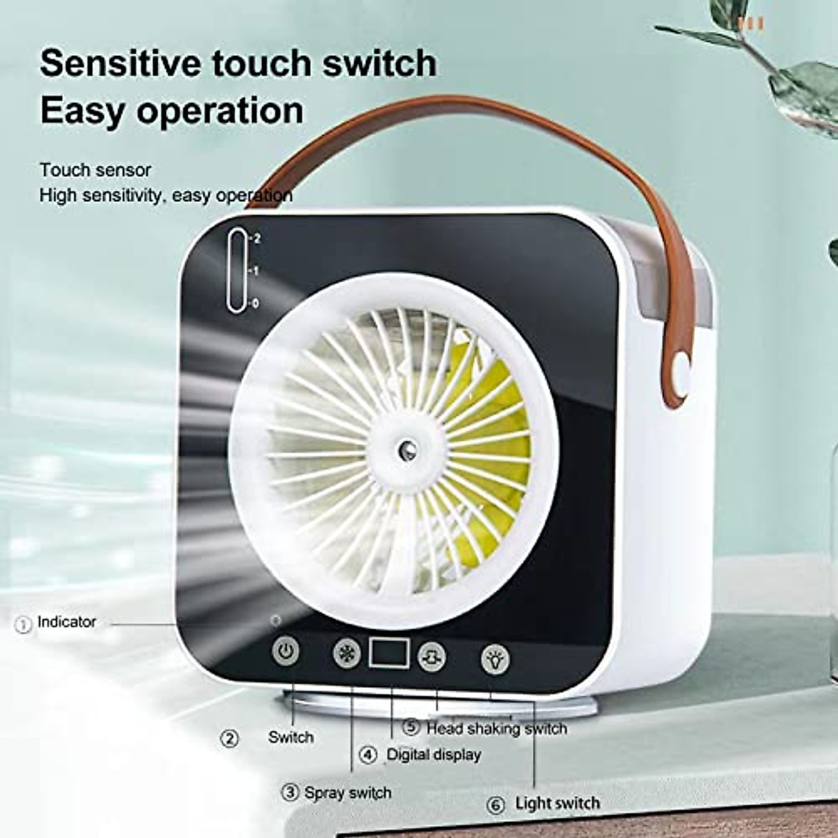 Mini Portable Air Conditioner Fan, LED Touch Oscillation Evaporative Air Cooler Fan 3 Speeds, USB Rechargeable Battery Powered Air Conditioner with Humidifier for Room Home Office Camping