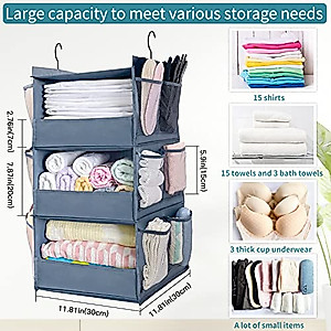 PENGFULL 3 Shelf Hanging Closet Organizer，Closet Hanging Organizer Foldable with 9 Side Pockets for Storage，Hanging Organizer for Closet & RV& Camper (Stationary Board)