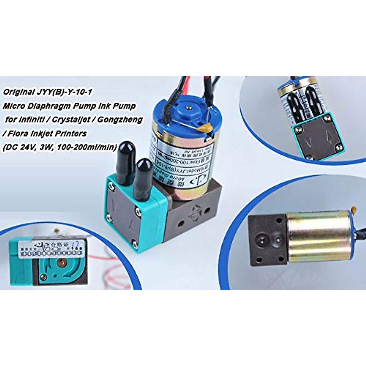 H-E Original JYY (B)-Y-10-1 Micro Diaphragm Pump Ink Pump for Infiniti/Crystaljet/Gongzheng/Flora Inkjet Printers (DC 24V, 3W, 100-200ml / min)