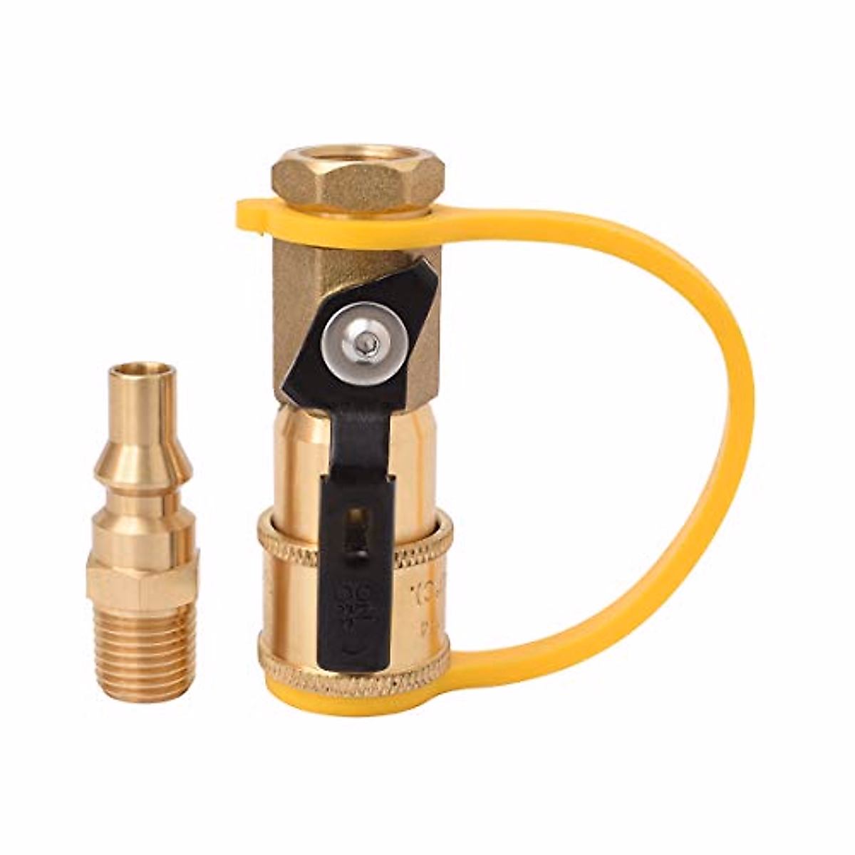 Flame King 1/4" RV Propane Quick Connect Adapter for Propane Hose, Propane or Natural Gas 1/4" Quick Connect or Disconnect Kit - Shutoff Valve & Full Flow Plug - 100% Solid Brass