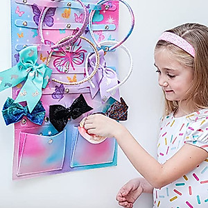 FROG SAC Bow and Headband Holder, Butterfly Hair Accessories Organizer for Girls, Hair Clip Accessory Organizers for Kids, Toddler Baby Wall Hanging Head Band Hairbow Bows Hangers for Closet Door